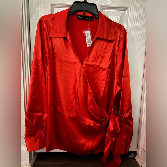 New York & Company | Skirts | Xlarge Red Satin Dress Shirt | Poshmark